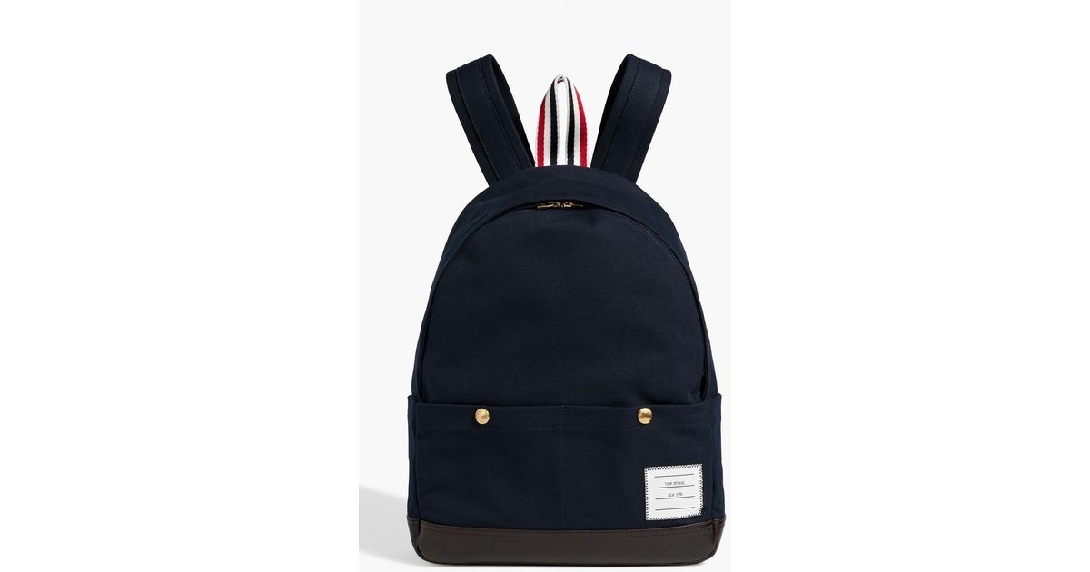 Thom Browne Leather-trimmed Canvas Backpack in Blue for Men | Lyst