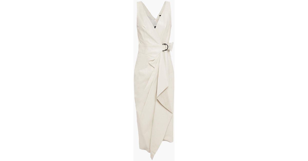 Isabel Marant Fanelia Asymmetric Leather Midi Wrap Dress in White | Lyst