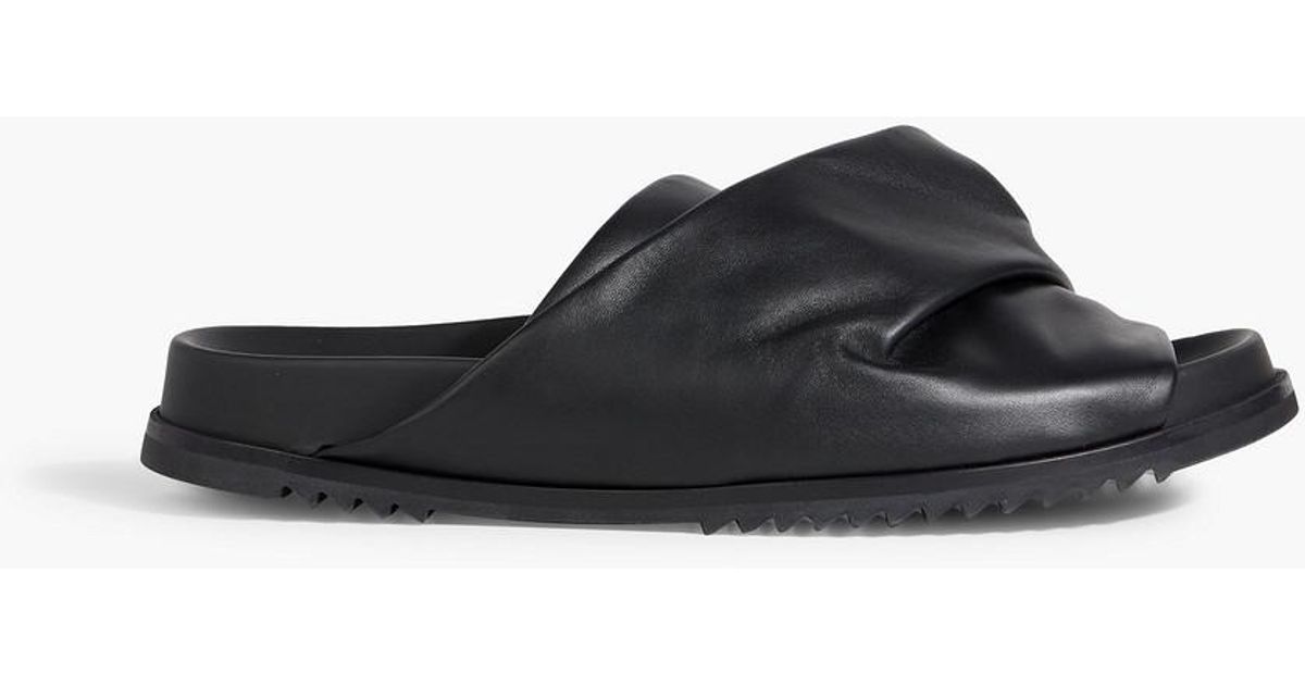 Rick Owens Mobius Granola Draped Leather Slides in Black | Lyst