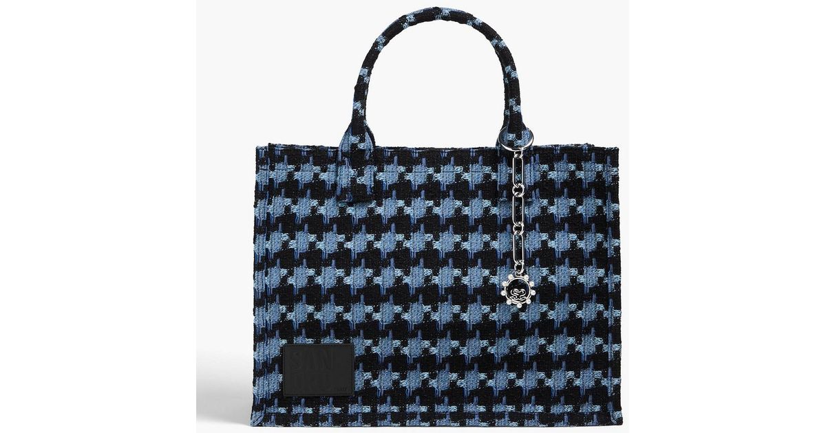 Sandro Embellished Houndstooth Tweed Tote in Blue | Lyst