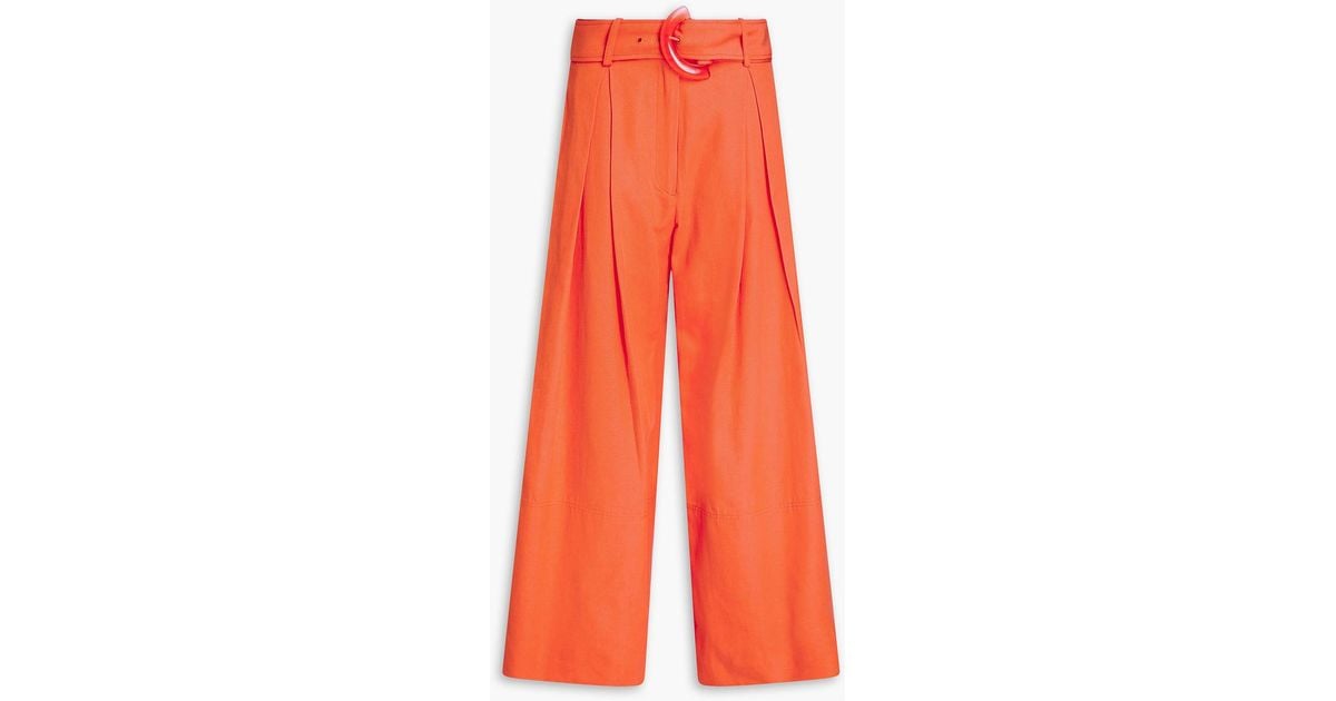 FARM Rio Belted Lyocell And Cotton-blend Wide-leg Pants in Orange | Lyst UK