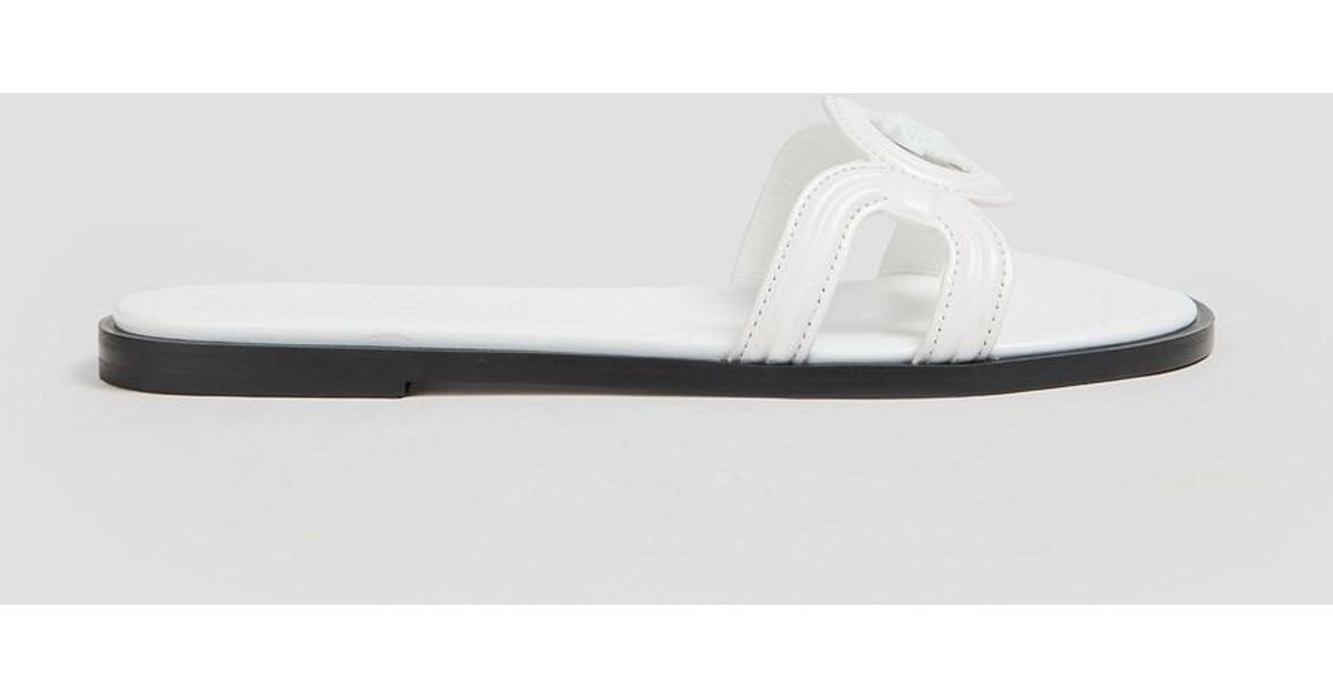 Versace Medusa Embellished Leather Slides in White | Lyst UK