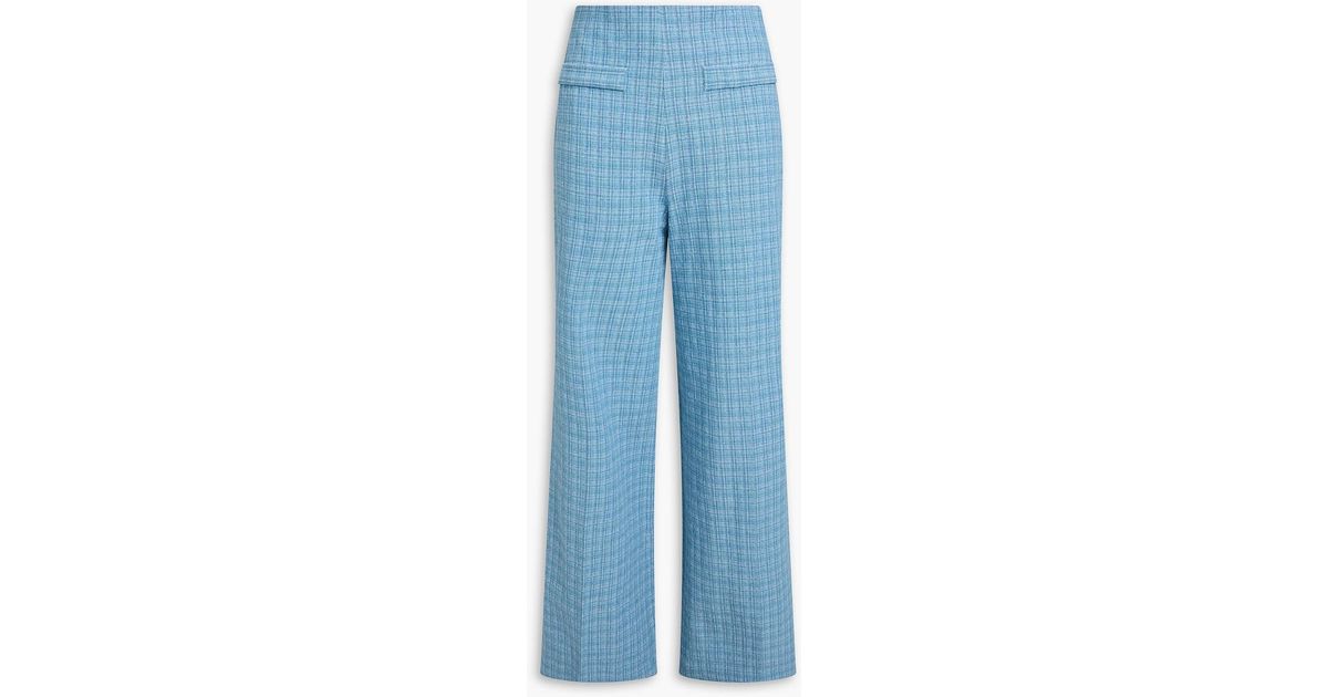 Sandro Cotton-blend Tweed Wide-leg Pants in Blue | Lyst