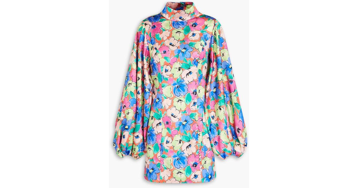 ROTATE BIRGER CHRISTENSEN Floral-print Satin Mini Dress in White | Lyst