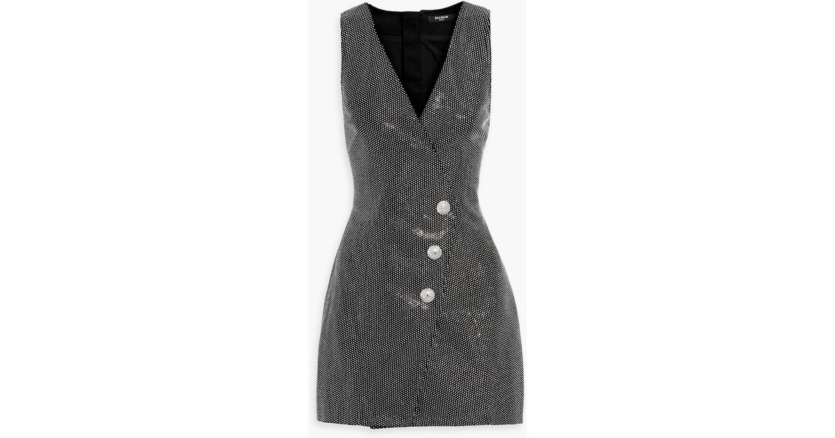 Balmain Crystal-Embellished Cotton-Blend Mini Dress in Black | Lyst
