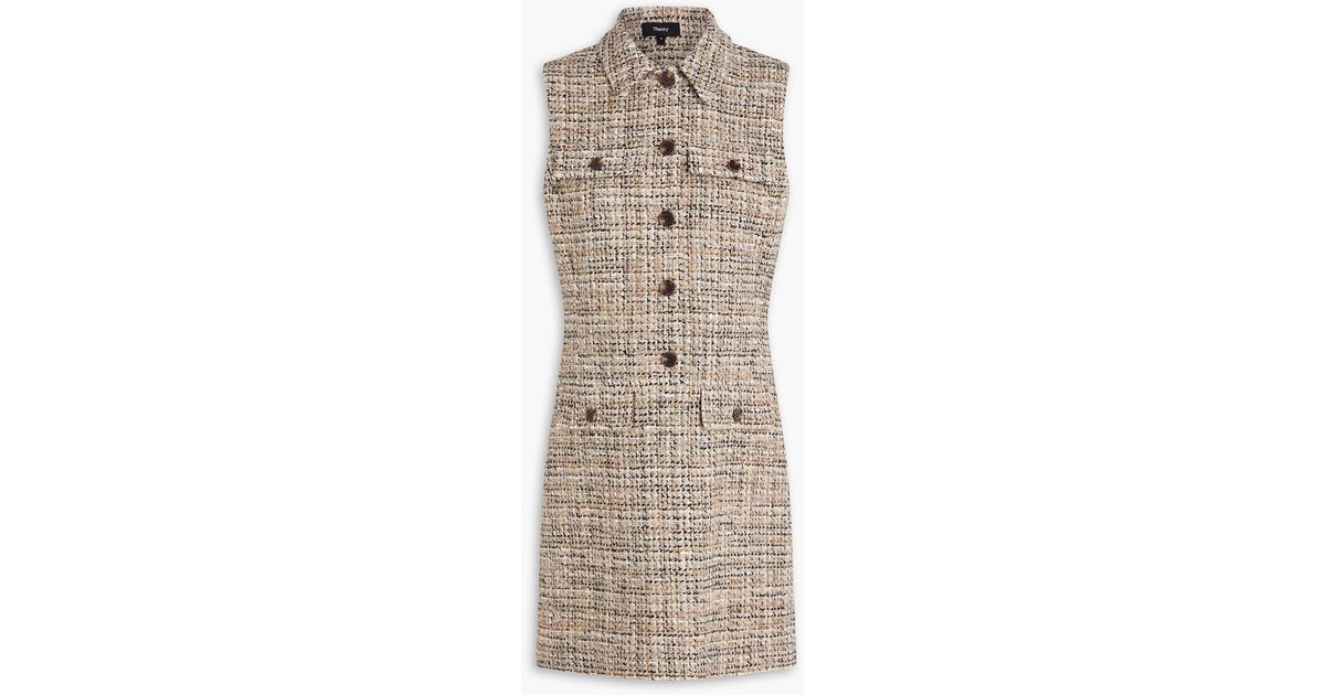 Theory Tweed Mini Dress in Natural | Lyst UK