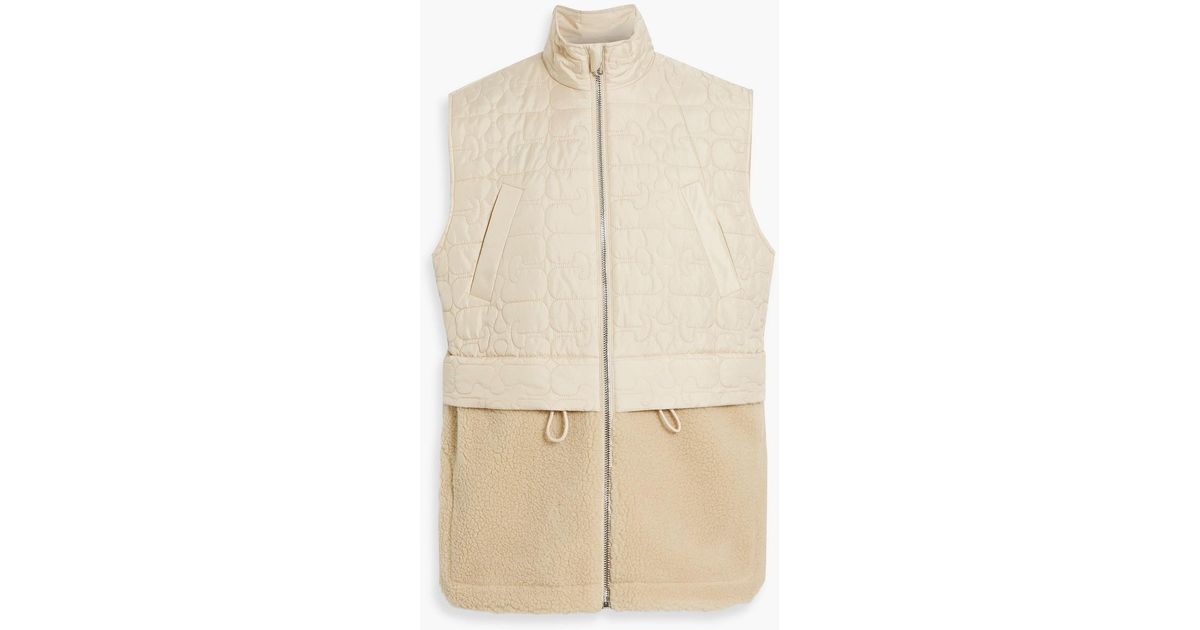 Ganni Quilted Ripstop And Fleece Vest in Natural | Lyst UK