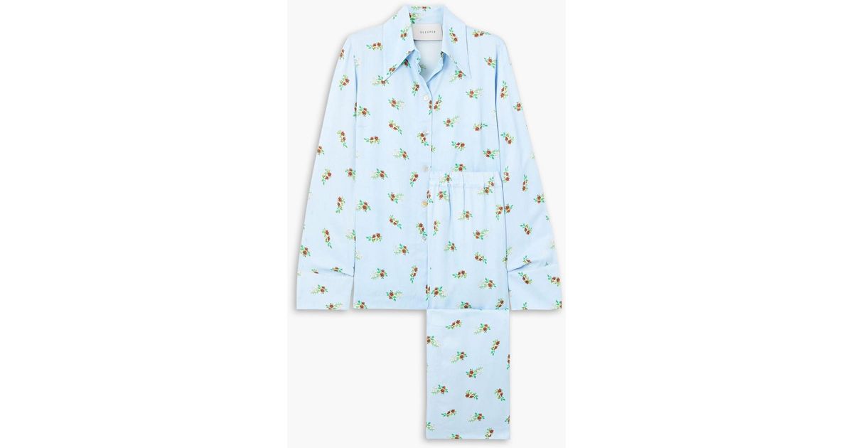 Sleeper Floral-print Satin Pajama Set in Blue | Lyst UK
