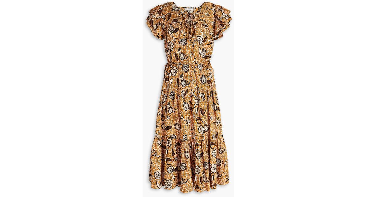 Ulla Johnson Amber Gathered Floral-print Cotton-blend Midi Dress in ...