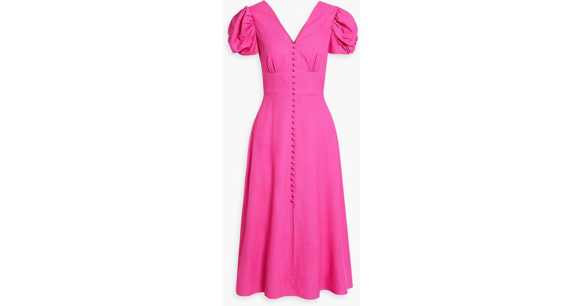 Saloni Margot Ruched Crepe Midi Dress in Pink | Lyst Saloni Margot Ruched Crepe Midi Dress in Pink | Lyst