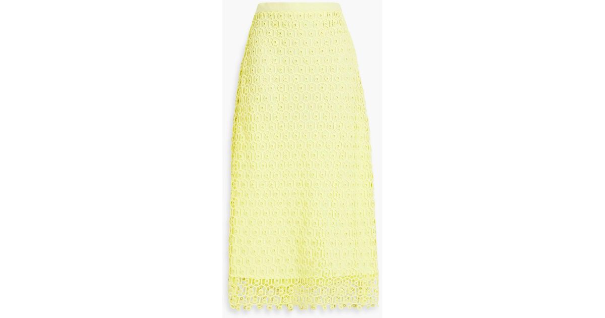 Jonathan Simkhai Karolina Eyelet-Embellished Lace Midi Skirt in Yellow ...
