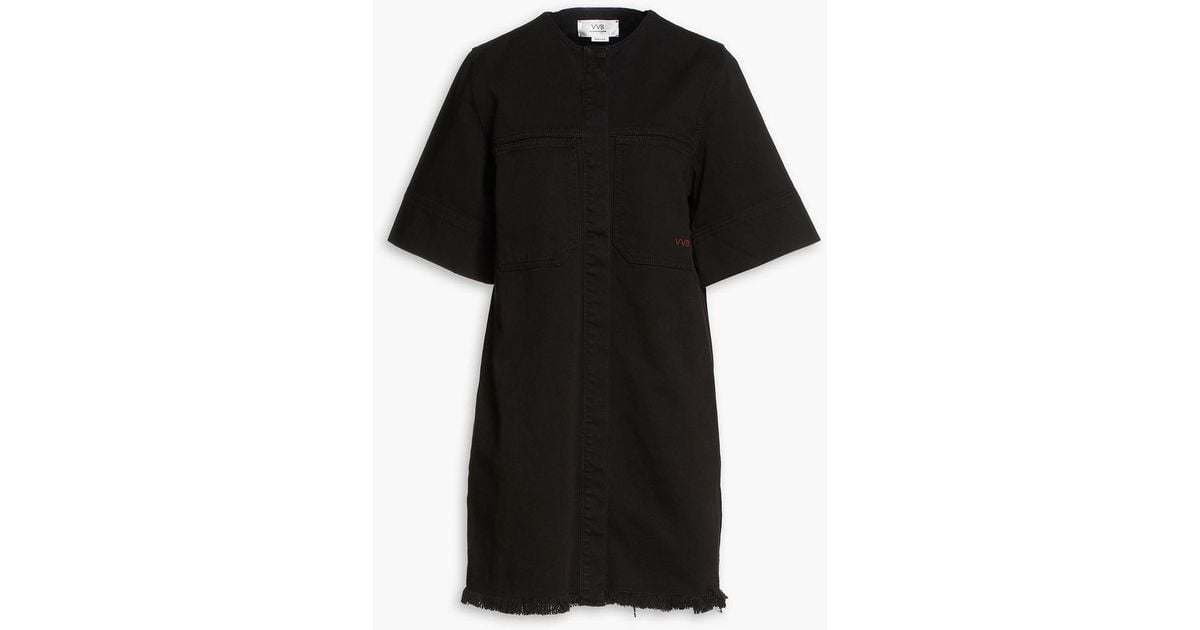 Victoria Beckham Frayed Denim Mini Shirt Dress in Black | Lyst UK