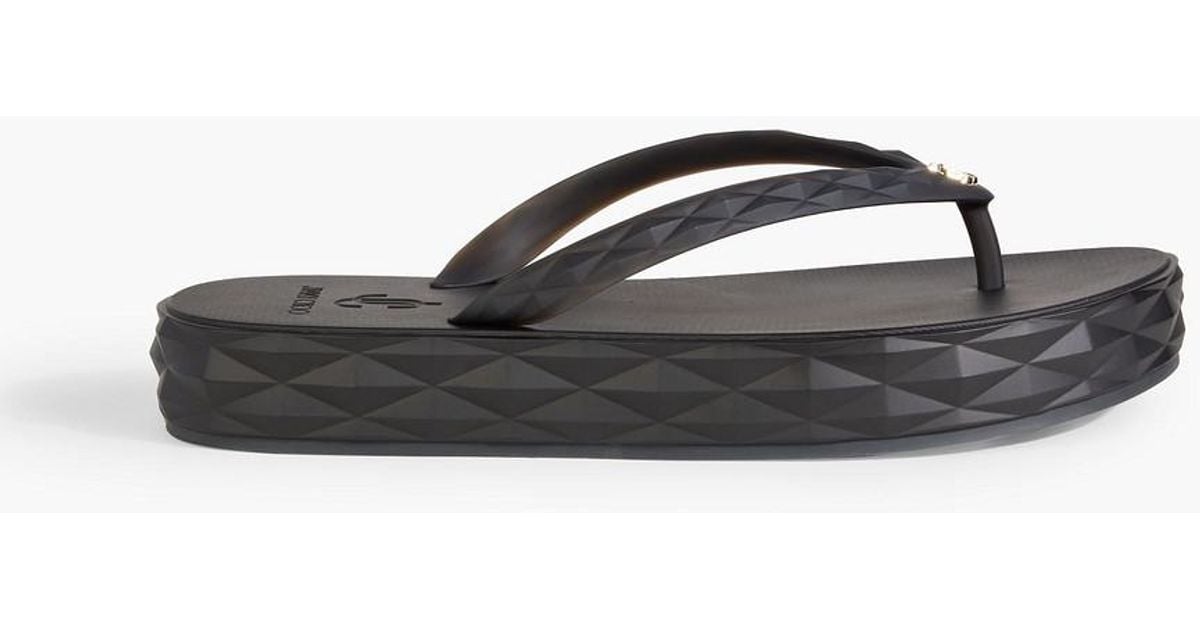 Jimmy Choo Diamond Embossed Rubber Platform Flip Flops in Black | Lyst