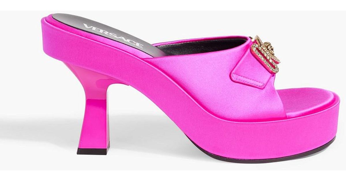 Versace Medusa biggie Satin Platform Mules in Pink | Lyst