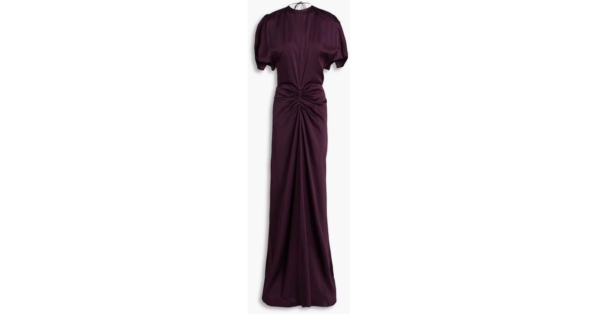 Victoria Beckham Ruched Satin-crepe Maxi Dress in Purple | Lyst UK