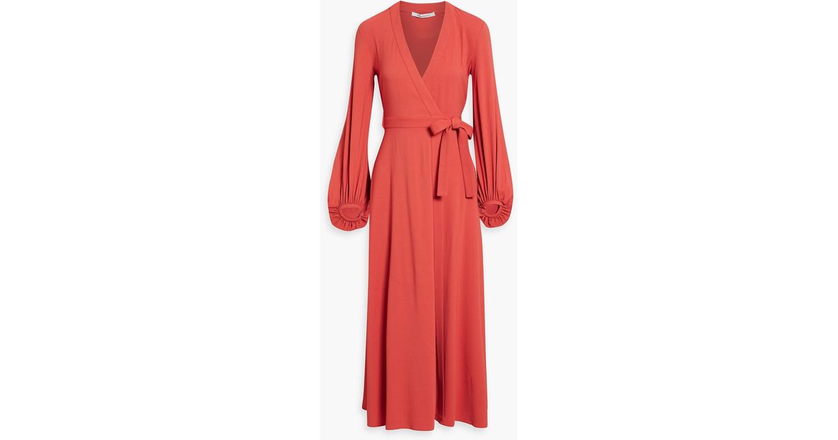 Another Tomorrow Cutout Crepe Midi Wrap Dress in Red | Lyst