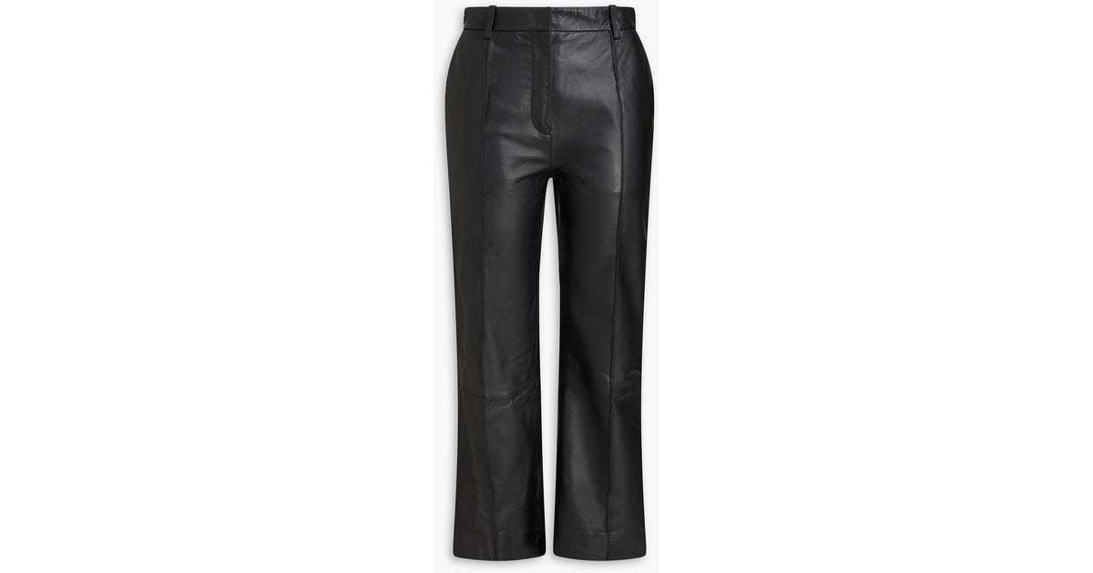 Victoria Beckham Leather Kick-Flare Pants in Black | Lyst UK