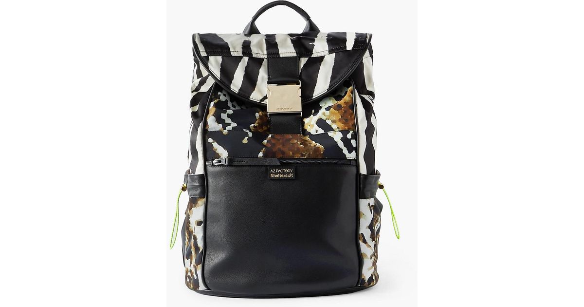 AZ FACTORY Leather-trimmed Zebra-print Twill Backpack in Black | Lyst