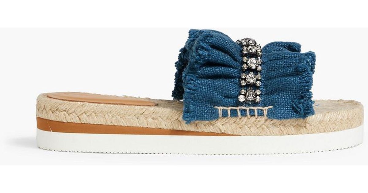See By Chloé Mollie Crystal-Embellished Canvas Slides in Blue | Lyst