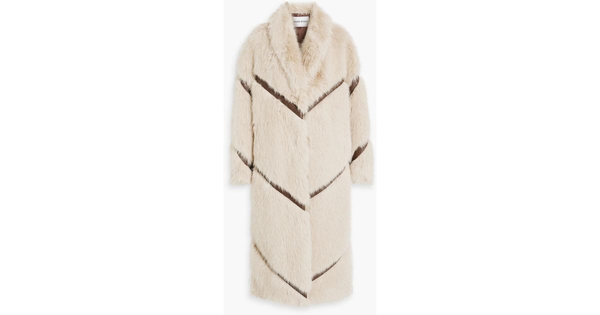 Stand Studio Everleigh Faux Leather-trimmed Faux Fur Coat in Natural | Lyst