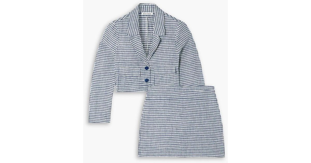 Reformation Elton Gingham Linen Cropped Blazer And Mini Skirt Set in ...