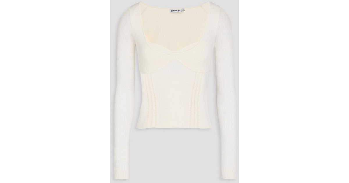 Jonathan Simkhai Pointelle And Ribbed-Knit Top in White | Lyst UK