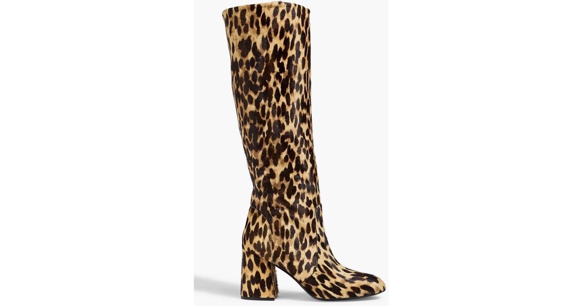 Stuart Weitzman Leopard-Print Calf Hair Knee Boots in Brown | Lyst