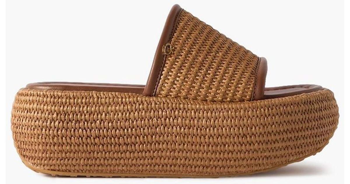 Gianvito Rossi Marbella Leather-trimmed Raffia Platform Slides in Brown ...