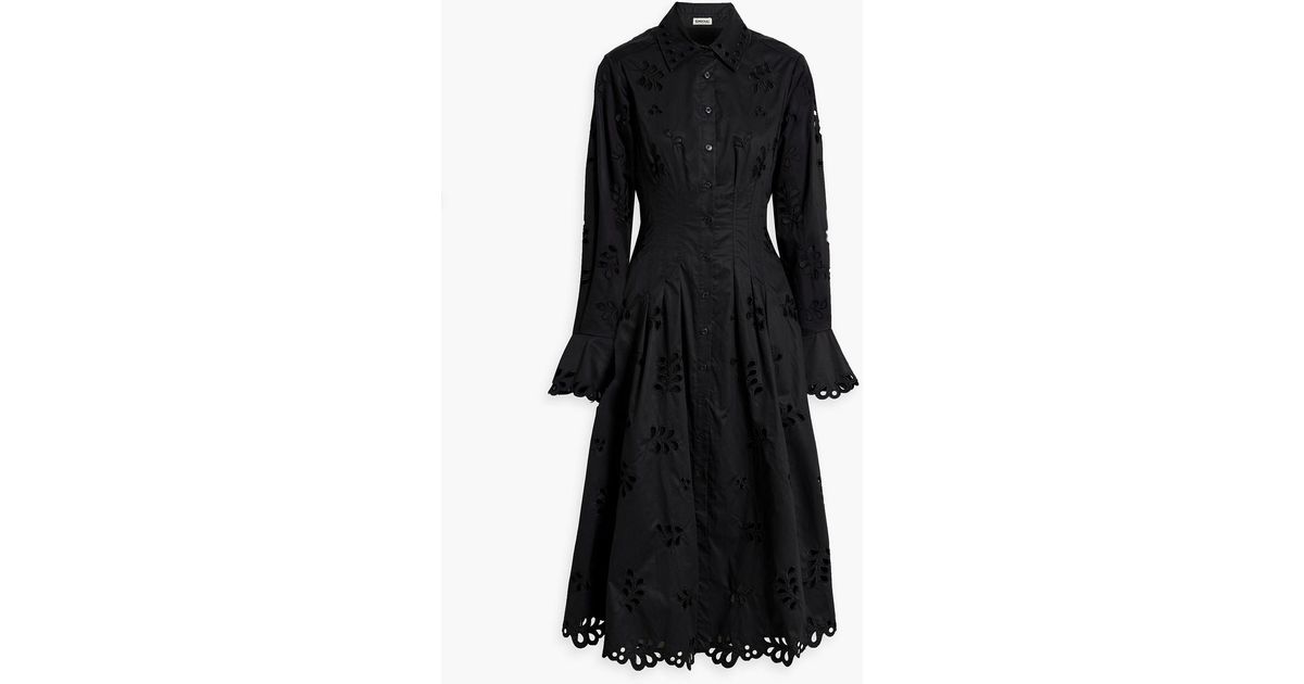 Jonathan Simkhai Eda Broderie Anglaise Cotton Midi Shirt Dress in Black ...