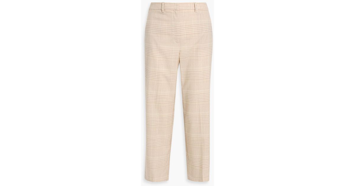 Theory Roswell Checked Wool-Tweed Straight-Leg Pants in Natural | Lyst