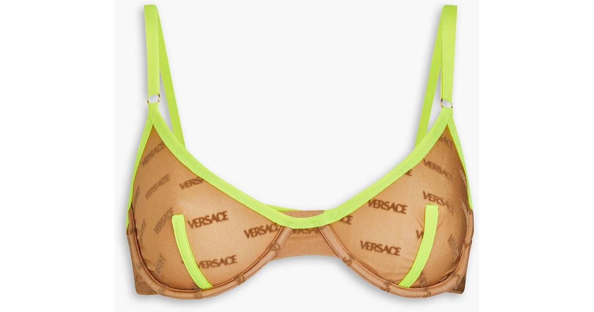 Versace Neon Piped Printed Metallic Stretch-mesh Underwired Bra in ...