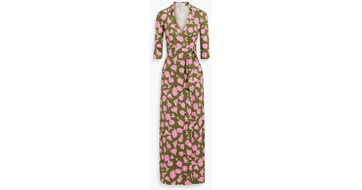 Diane von Furstenberg Abigail Floral-Print Silk Maxi Wrap Dress in White | Lyst UK
