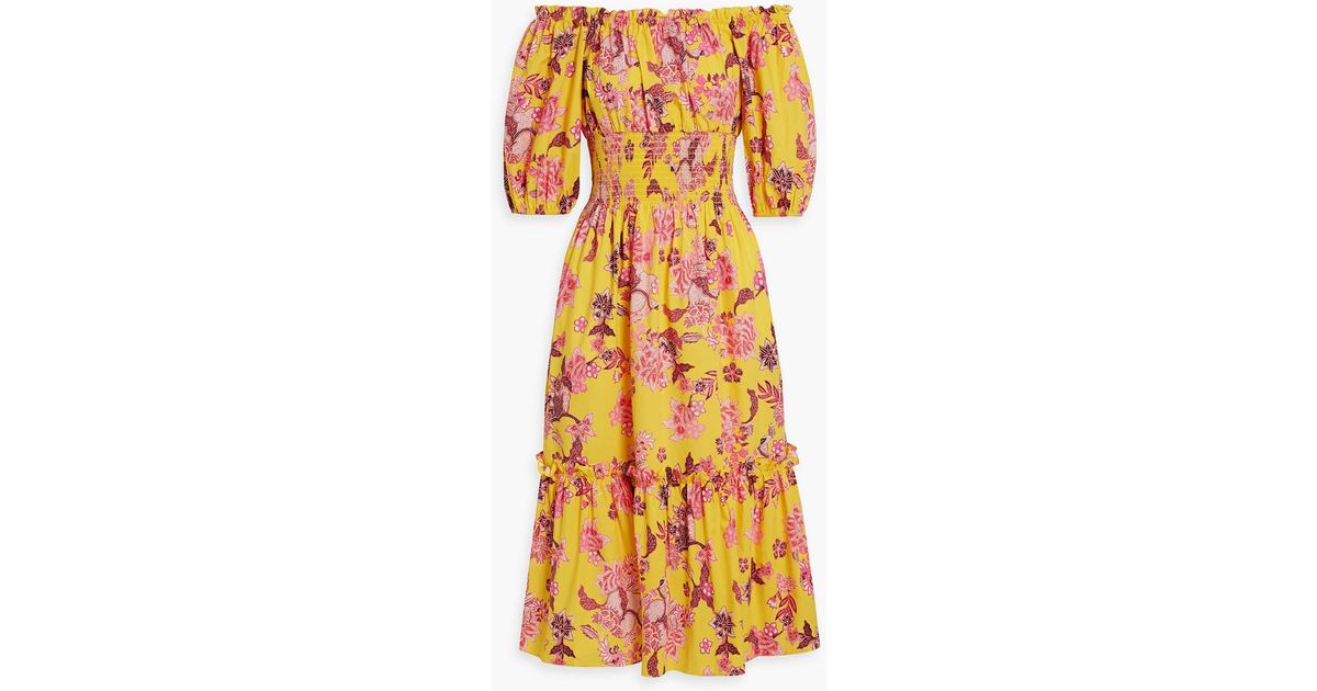 Cara Cara Mimi Off-the-shoulder Floral-print Cotton-poplin Midi Dress ...