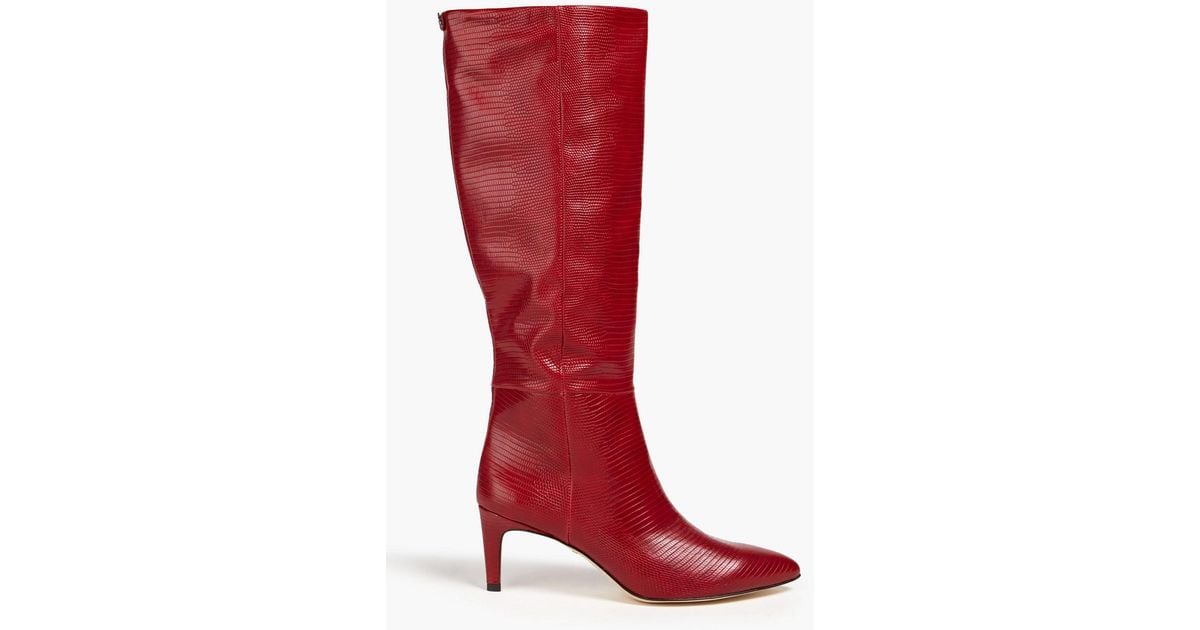 Sam Edelman Uma Faux Lizard-effect Leather Knee Boots in Red | Lyst