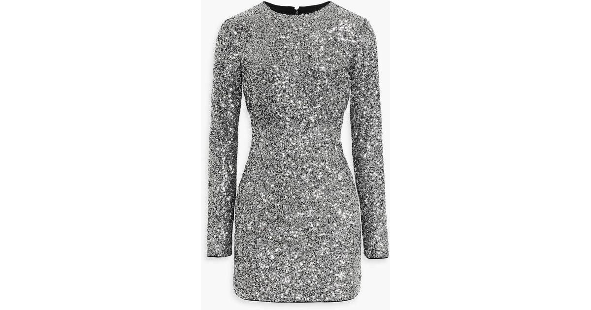 FRAME Sequined Tulle Mini Dress in Gray | Lyst