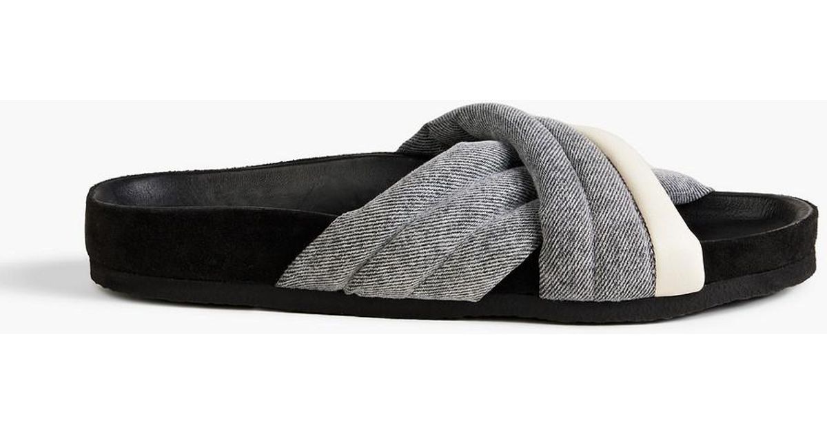 Isabel Marant Holden Denim And Leather Slides in Black | Lyst