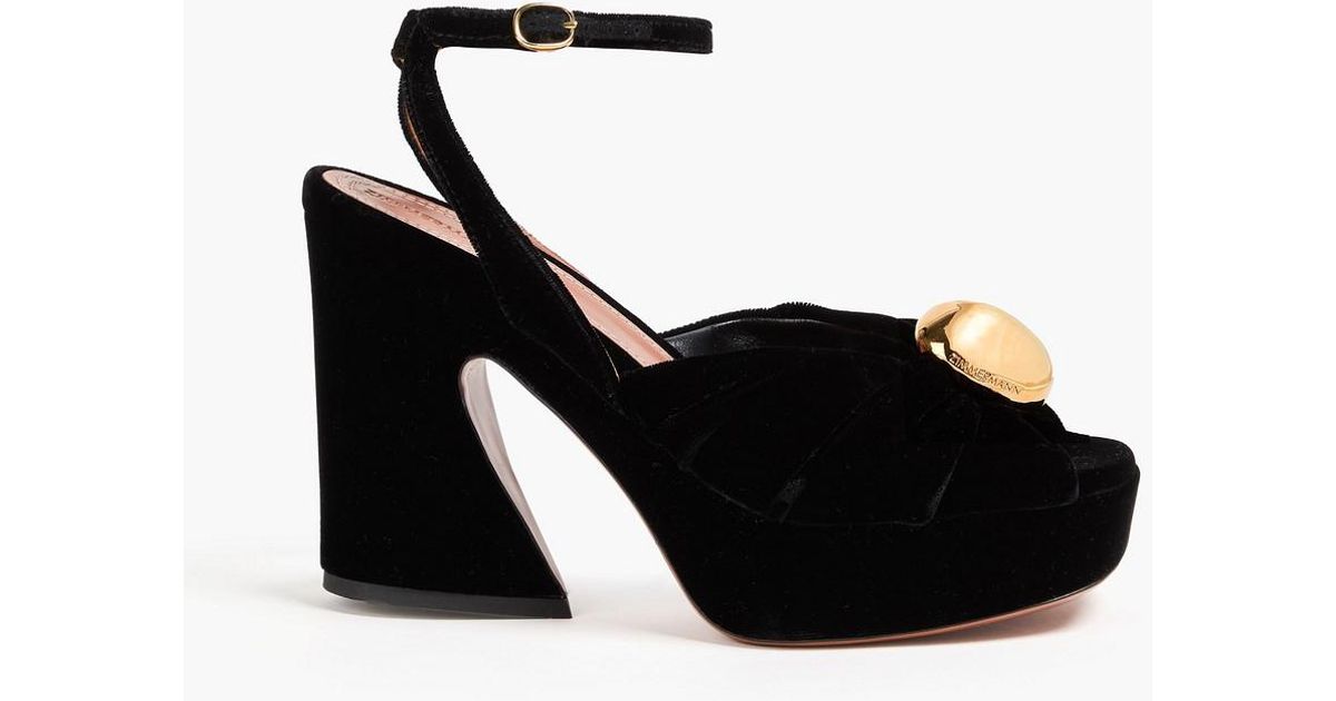 Zimmermann Embellished Velvet Platform Sandals in Black | Lyst UK