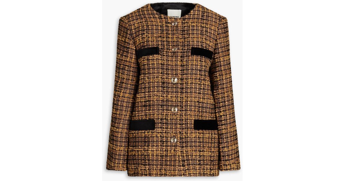 Sandro Cotton-blend Tweed Jacket in Brown | Lyst