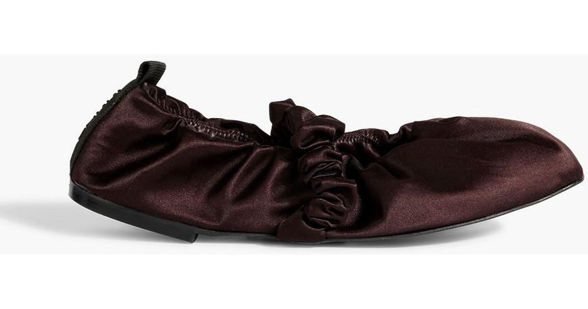 Ganni Ruched Satin Ballet Flats in Black | Lyst