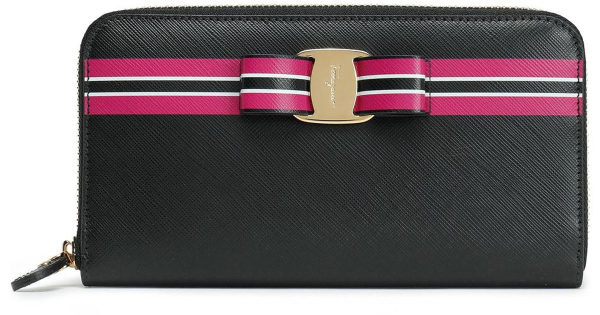 Ferragamo Bow-embellished Striped Leather Wallet in Red | Lyst UK