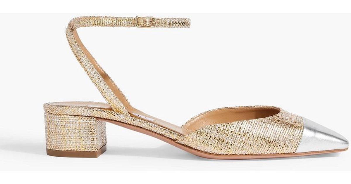 Aquazzura French Flirt 35 Leather And Faux Raffia Pumps in Metallic | Lyst