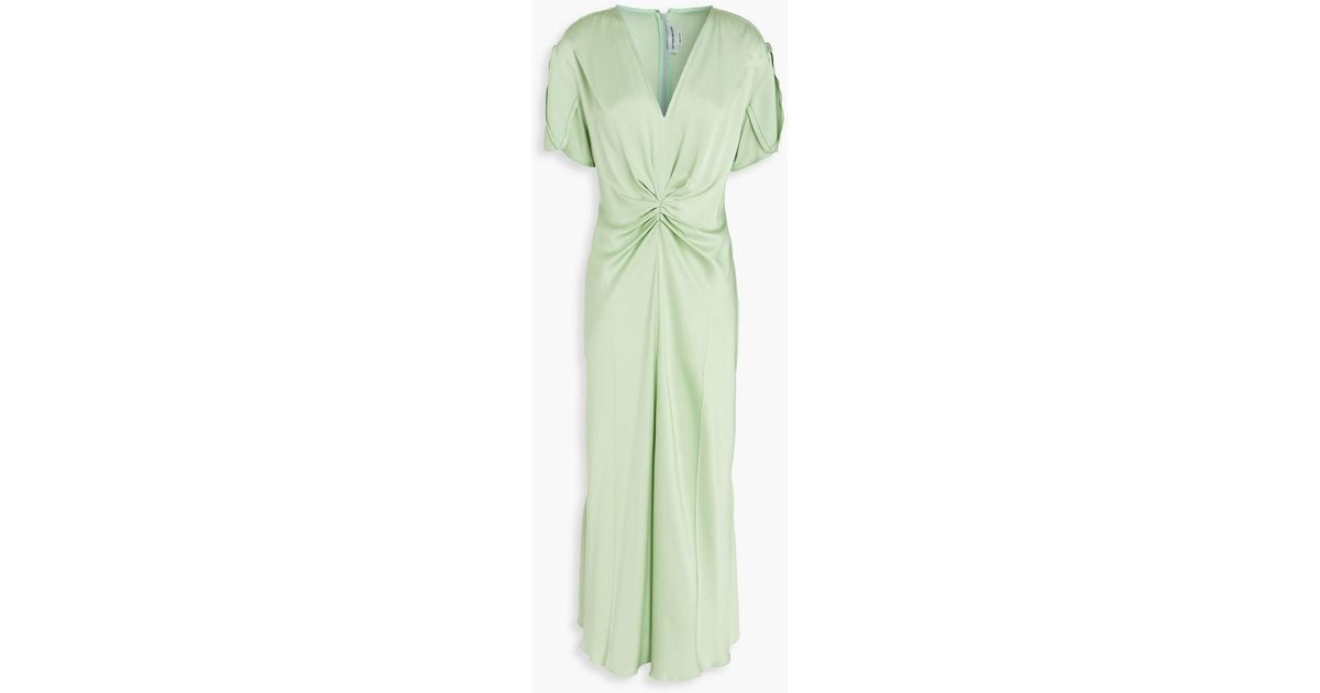 Victoria Beckham Gathered Satin-Crepe Midi Dress in Green | Lyst UK