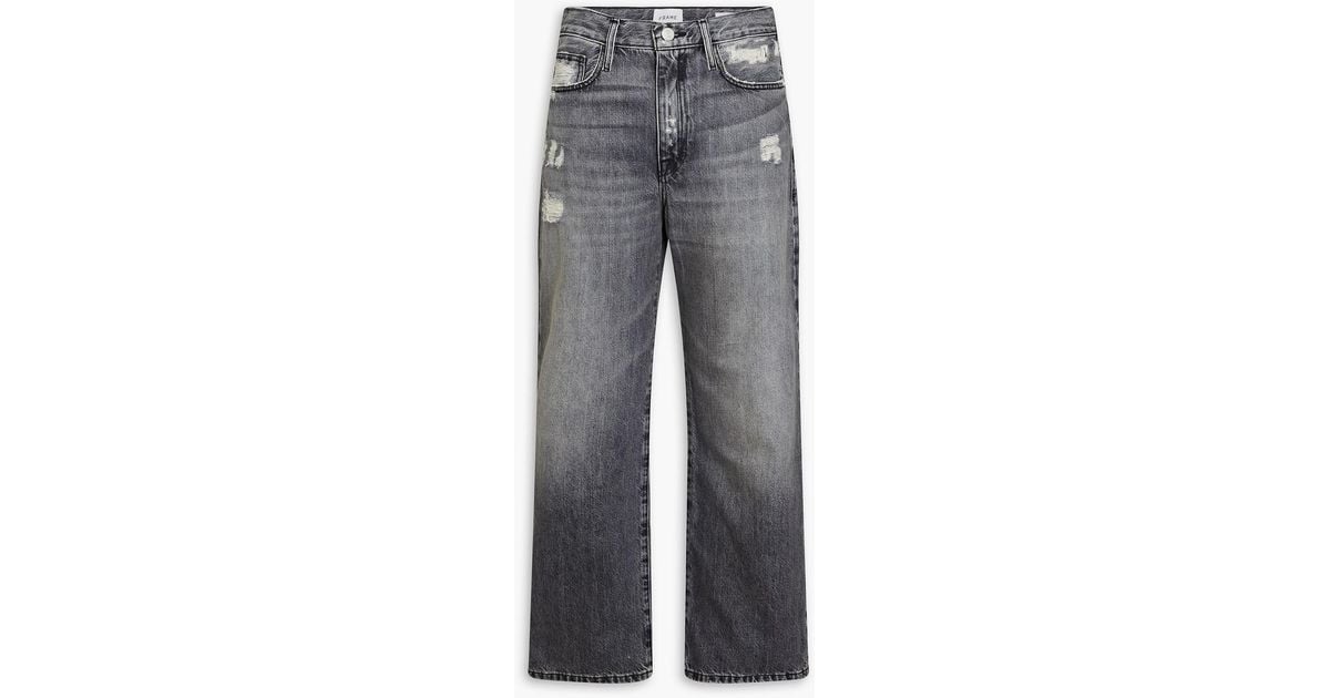 FRAME Le Jane Cropped Distressed High-rise Straight-leg Jeans in Gray ...