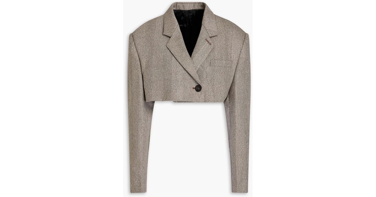 Peter Do Cropped Herringbone Merino Wool Blazer in Brown | Lyst