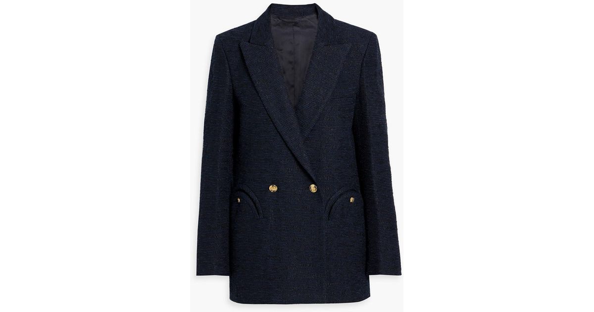 Blazé Milano Essence Double-Breasted Cotton-Blend Tweed Blazer in Blue ...