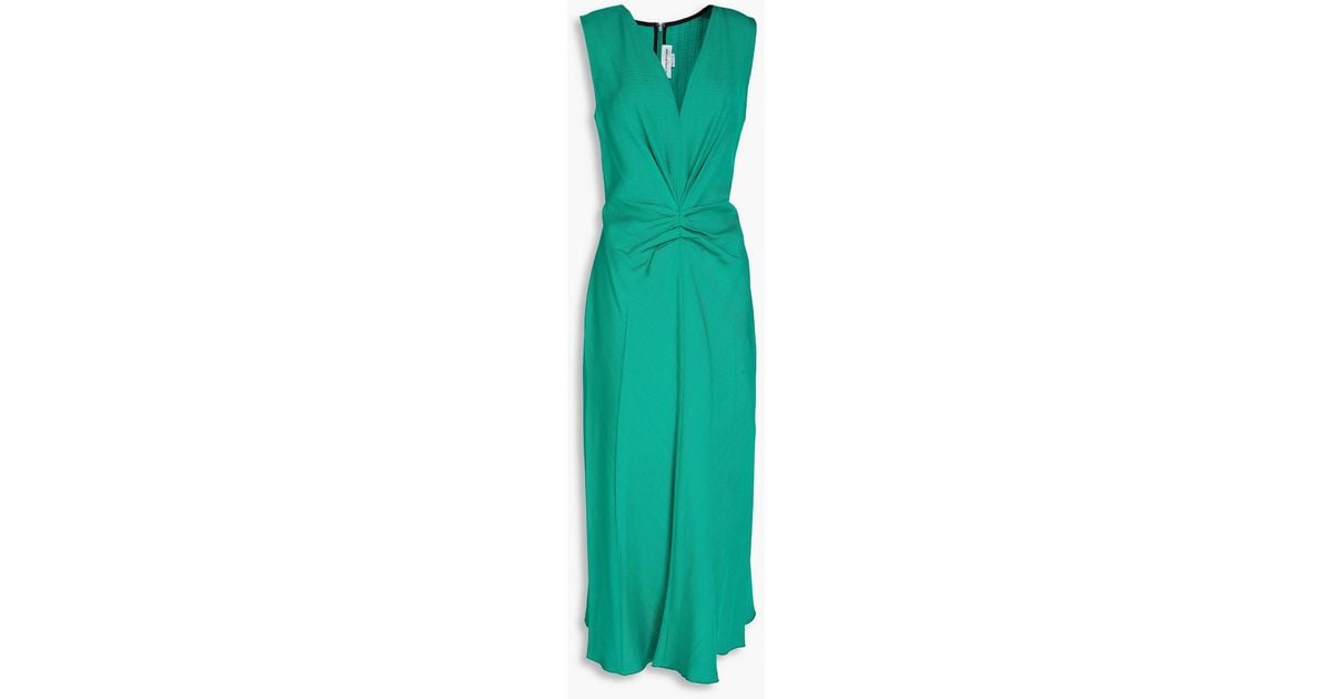 Victoria Beckham Gathered Crepe Midi Dress in Green | Lyst UK