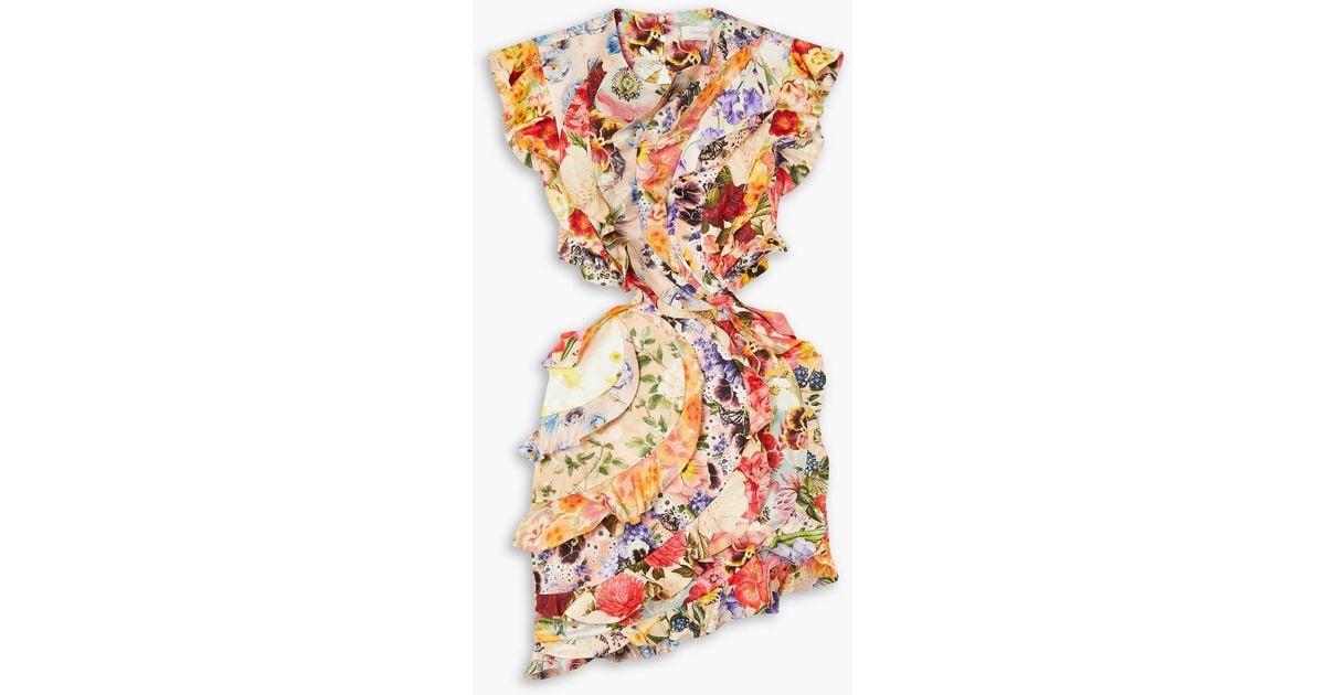Zimmermann Open-back Ruffled Floral-print Linen And Silk-blend Mini ...