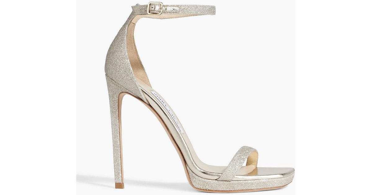 Jimmy Choo Alva 120 Glittered Leather Platform Sandals in White | Lyst