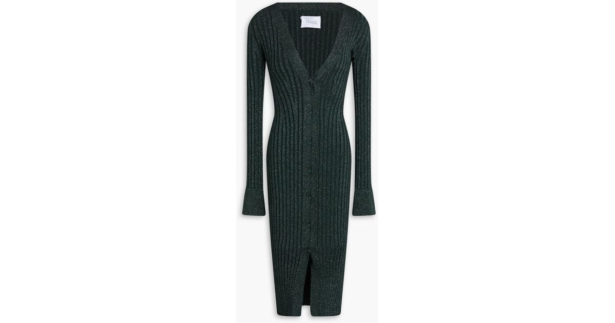 Galvan London Metallic Ribbed-Knit Dress in Green | Lyst UK