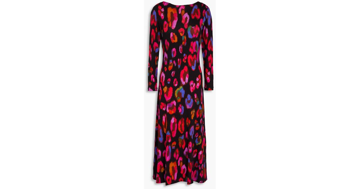 FARM Rio Leopard-print Jersey Midi Dress in Red | Lyst UK